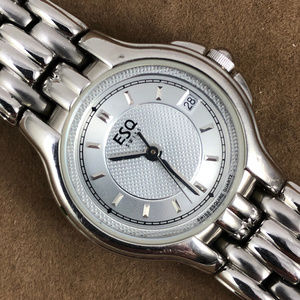 Movado | Accessories | Simply Esquire Stainless Steel Date 3 Esq Watch ...